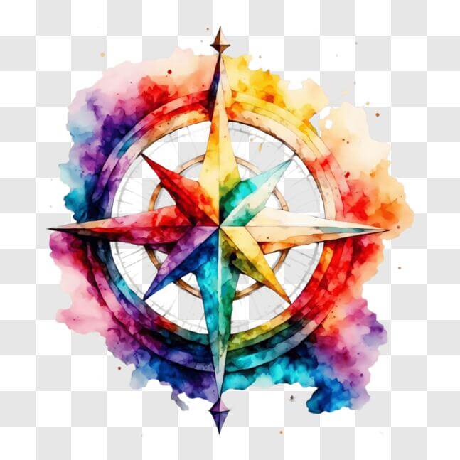 Download Colorful Compass with Watercolor Splashes PNGs Online ...