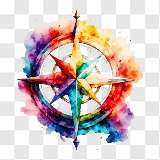 Download Colorful Compass with Watercolor Splashes on Black Background ...