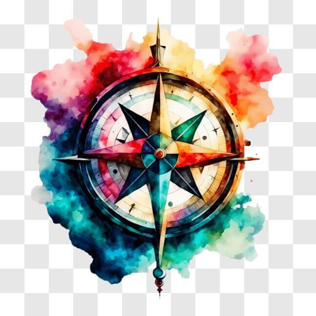 Download Colorful Compass with Watercolor Splashes Background PNGs ...