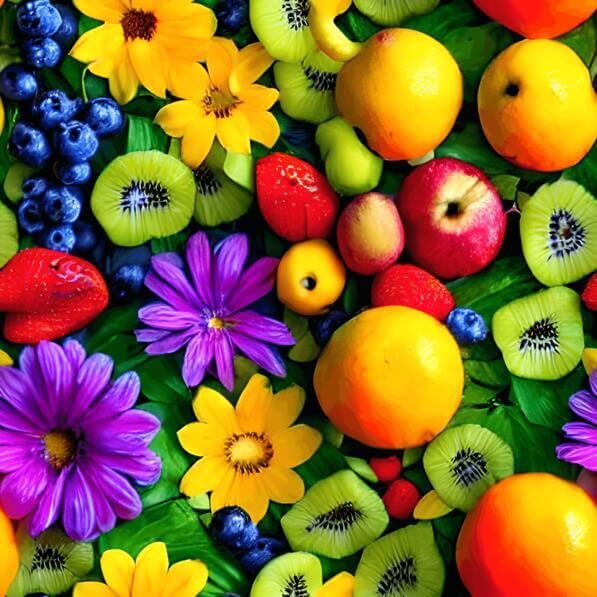 Download Assorted Fruits and Flowers on Green Leaves Patterns Online ...