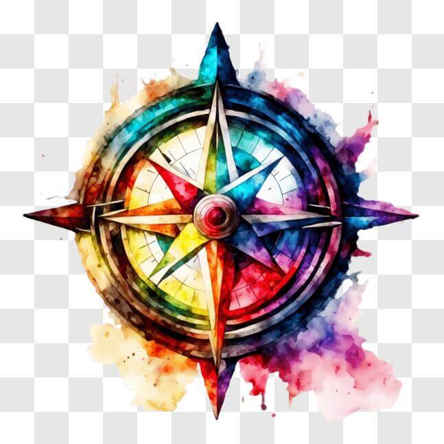 Download Colorful Compass with Watercolor Splashes Background PNGs ...