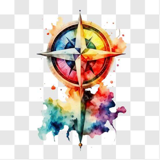 Download Colorful Compass with Watercolor Splashes on Black Background ...