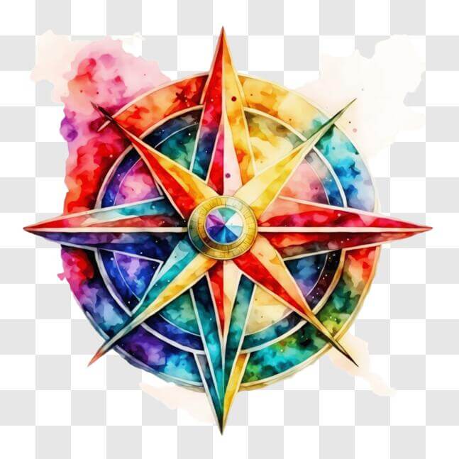 Download Colorful Watercolor Compass with Abstract Design PNGs Online ...