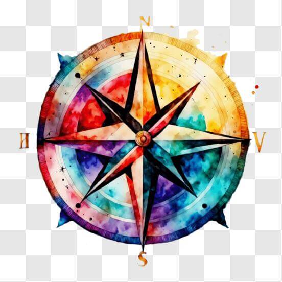Download Colorful Compass with Watercolor Splashes on Black Background ...