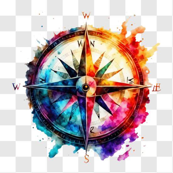 Download Colorful Compass with Watercolor Splashes on Black Background ...