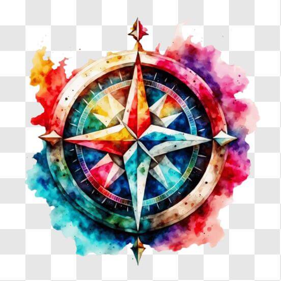Download Colorful Compass with Watercolor Splashes PNG Online ...