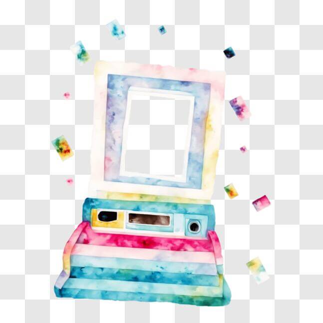 Download Watercolor Painting of Old-Style Polaroid Camera with Colorful ...