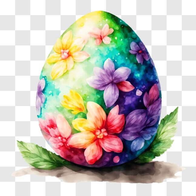 Download Colorful Easter Egg Decorated with Flowers and Leaves PNGs ...