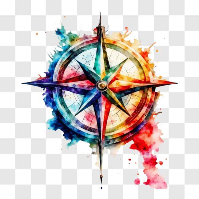 Download Colorful Compass with Watercolor Splashes PNGs Online ...