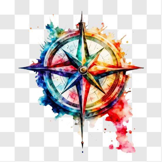 Download Colorful Compass with Watercolor Splashes on Black Background ...