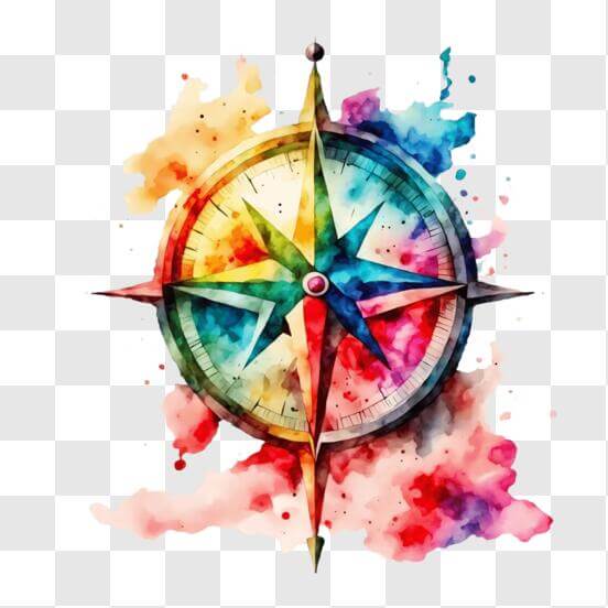 Download Colorful Compass with Watercolor Splashes on Black Background ...