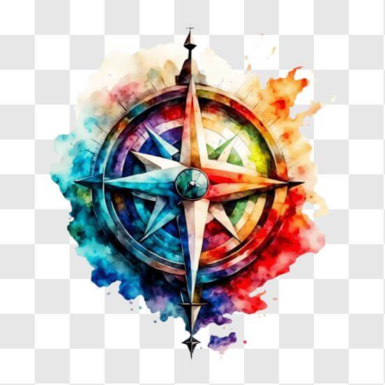 Download Colorful Compass Art Piece with Watercolor Splashes PNGs ...