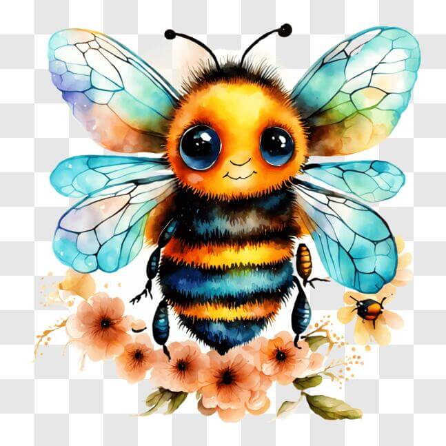 Download Colorful Bee on Flowers Art Painting PNGs Online - Creative ...