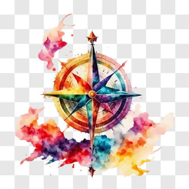 Download Colorful Compass with Watercolor Splashes on Black Background ...