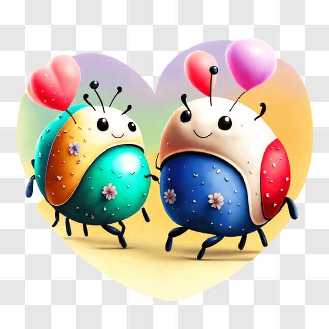 Download Romantic Bugs in Heart-shaped Frame with Balloons and Hearts ...