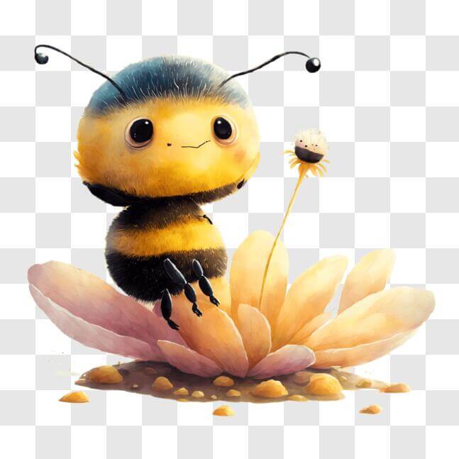 Download Cartoon Bee on Flower PNGs Online - Creative Fabrica