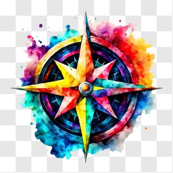 Download Colorful Compass with Watercolor Splashes on Black Background ...
