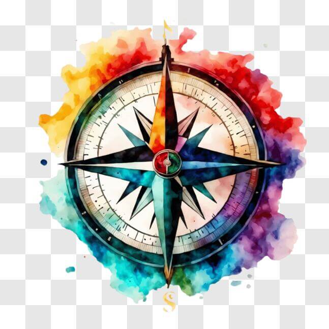 Download Colorful Compass with Watercolor Splashes on Black Background ...