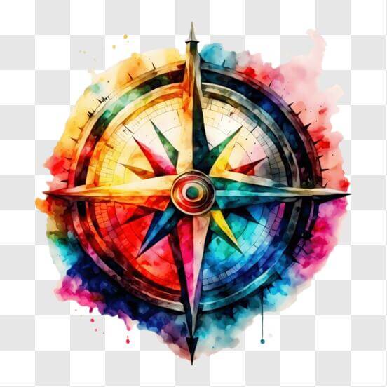 Download Colorful Compass with Watercolor Splashes PNG Online ...
