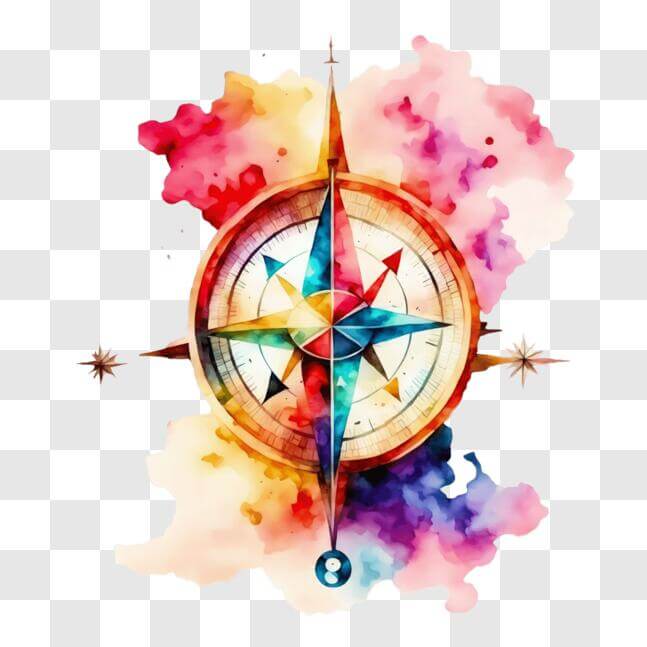 Download Colorful Compass Art Piece with Watercolor Splashes PNGs ...