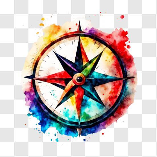 Download Colorful Compass with Watercolor Splashes on Black Background ...