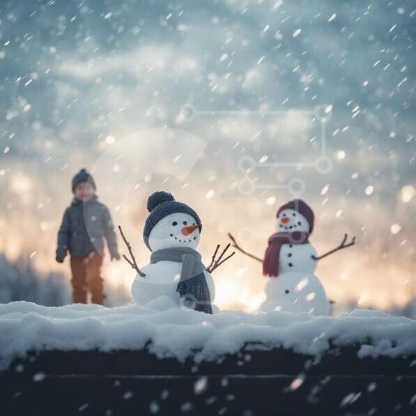 Two Snowmen in a Playful Winter Scene stock photo | Creative Fabrica
