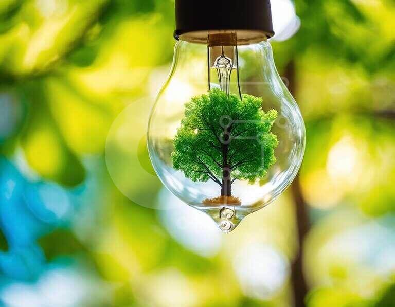 Light Bulb with Tree Inside for Environmental Awareness stock photo ...