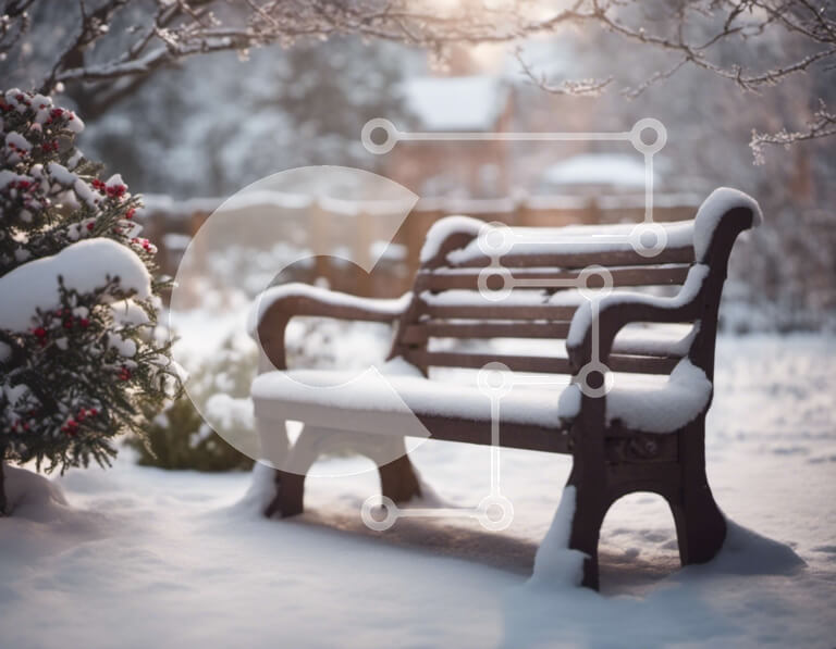 Snow-covered Bench in Winter stock photo | Creative Fabrica
