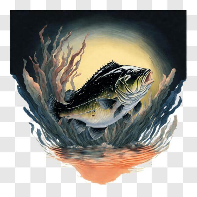 Download Jumping Bass Fish in a Lake PNGs Online - Creative Fabrica