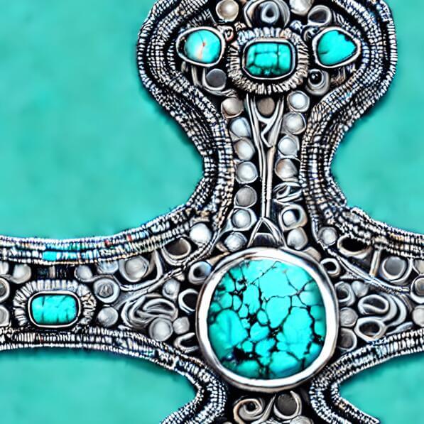 Download Turquoise Cross Pendant with Silver Accents on Green ...