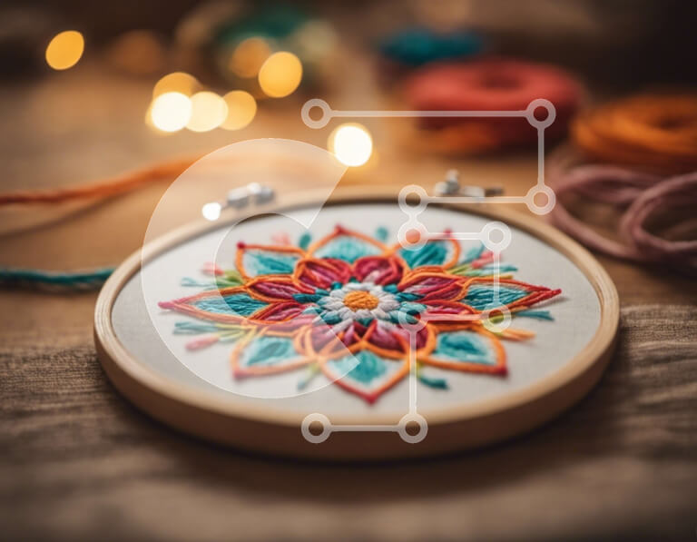 Colorful Flower Embroidery Hoop with Threads and Yarns stock photo ...