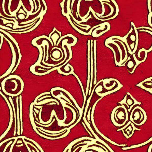 Download Red and Gold Floral Fabric with Medieval-inspired Design ...