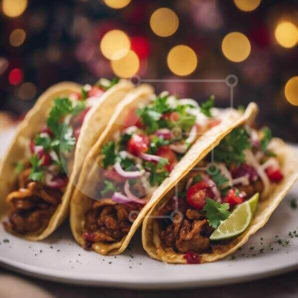 Tasty Tacos with Green and Red Garnishes stock photo | Creative Fabrica