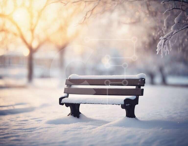 Winter Bench in a Snowy Park stock photo | Creative Fabrica