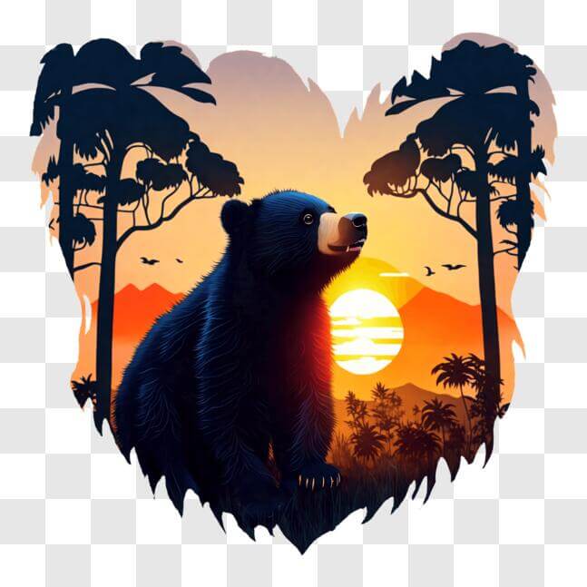 Download Black Bear in Forest with Sunset PNGs Online - Creative Fabrica