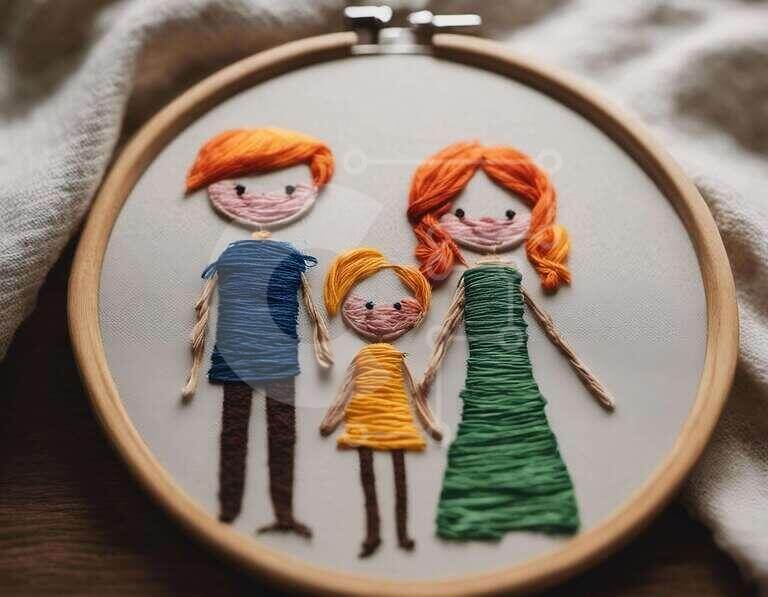 Embroidery Artwork of Family Portrait stock photo | Creative Fabrica