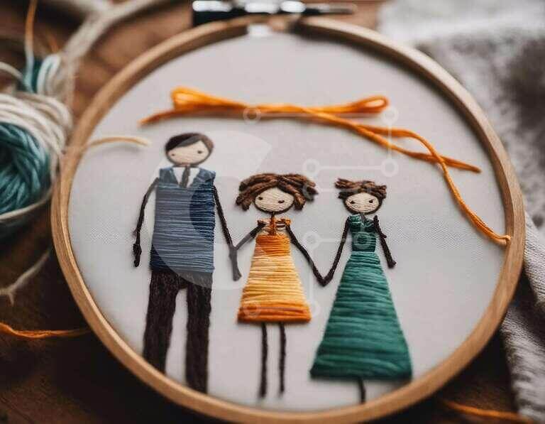Family Portrait Embroidery Hoop Artwork stock photo | Creative Fabrica