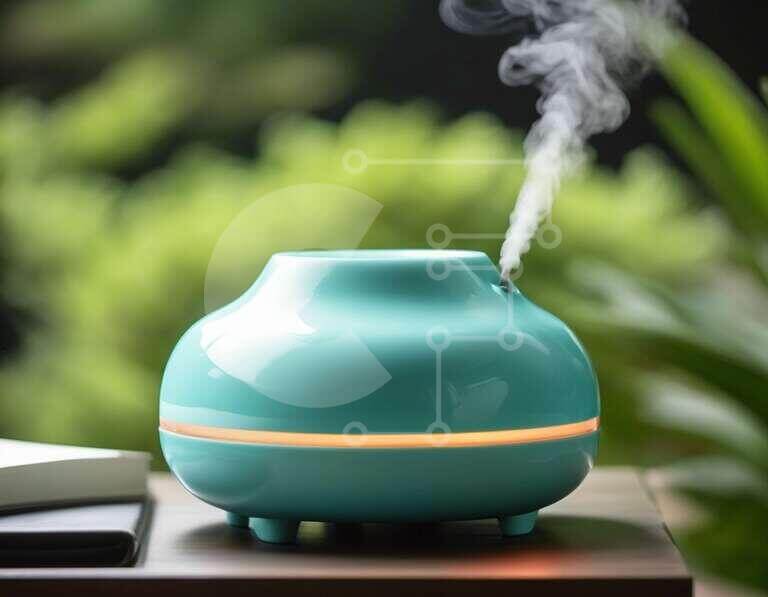 Teal Humidifier with Steam - Relaxation and Study stock photo ...