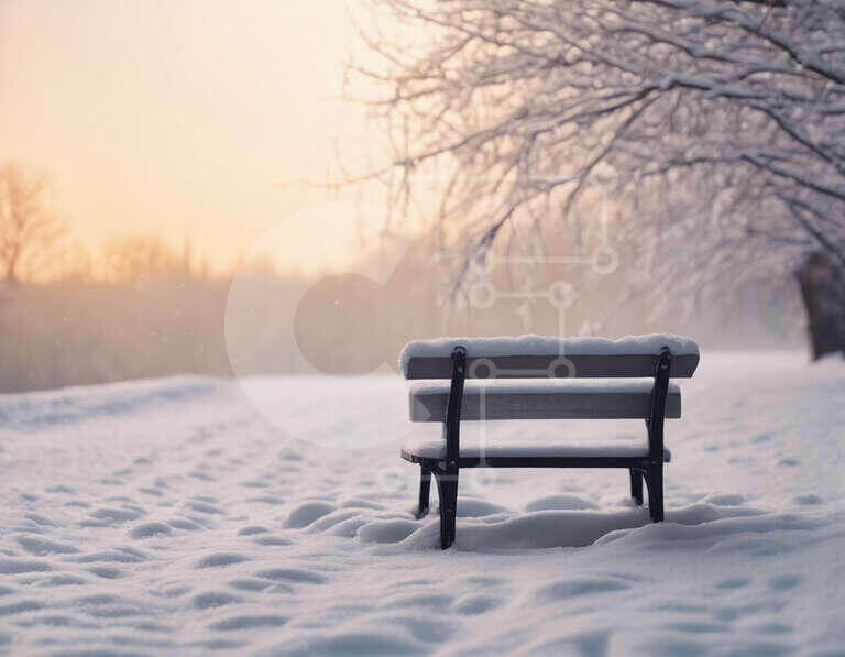 Snow-Covered Park Bench in a Winter Wonderland stock photo | Creative ...