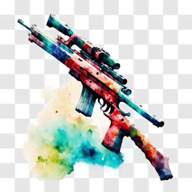 Download Colorful AR-15 Rifle on Watercolors PNGs Online - Creative Fabrica