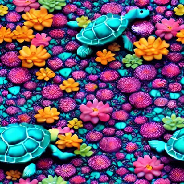 Download Colorful Tiled Background with Turtles and Flowers Patterns ...