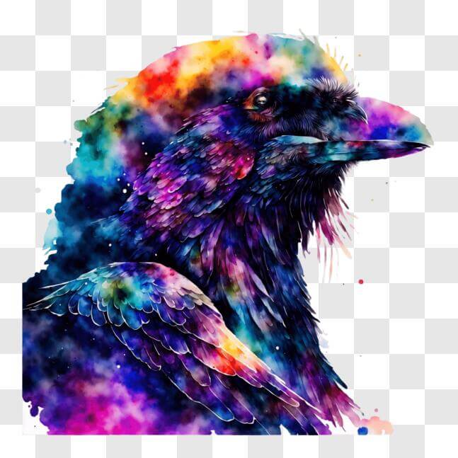 Download Colorful Painting of a Raven's Head PNGs Online - Creative Fabrica