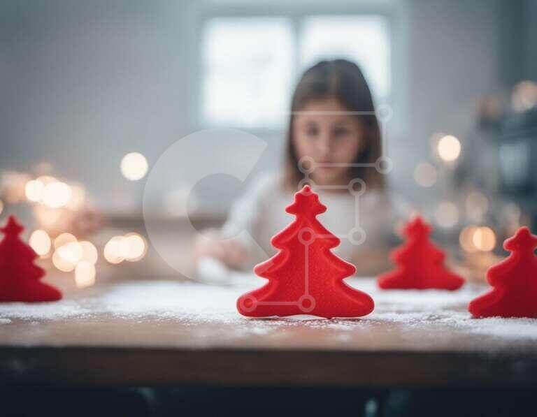 Christmas Table Decoration with Red Figurines stock photo | Creative ...