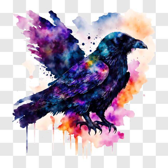 Download Colorful Painting of a Raven with Watercolor Splatters PNGs ...