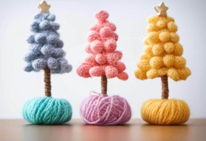 Handmade Knitted Christmas Trees Decoration stock photo | Creative Fabrica