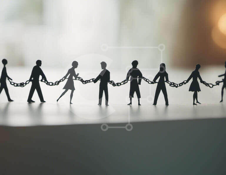 Unity and Solidarity: Silhouette of People Holding Hands and Chained ...