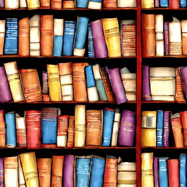 Download Colorful Library with Books on Shelves Patterns Online ...