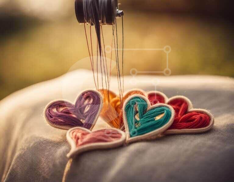 Vibrant Heart-shaped Embroidery Threads on Display stock photo ...