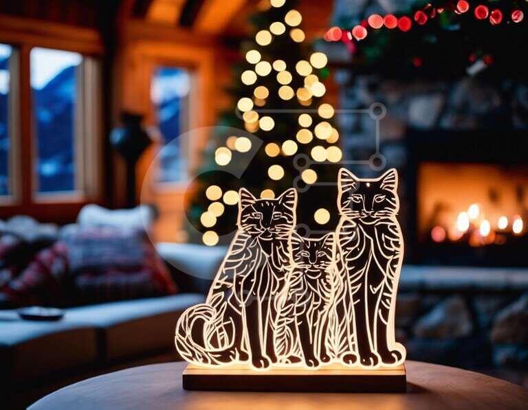 Cozy Living Space with a Light-up Cat Sculpture stock photo | Creative ...