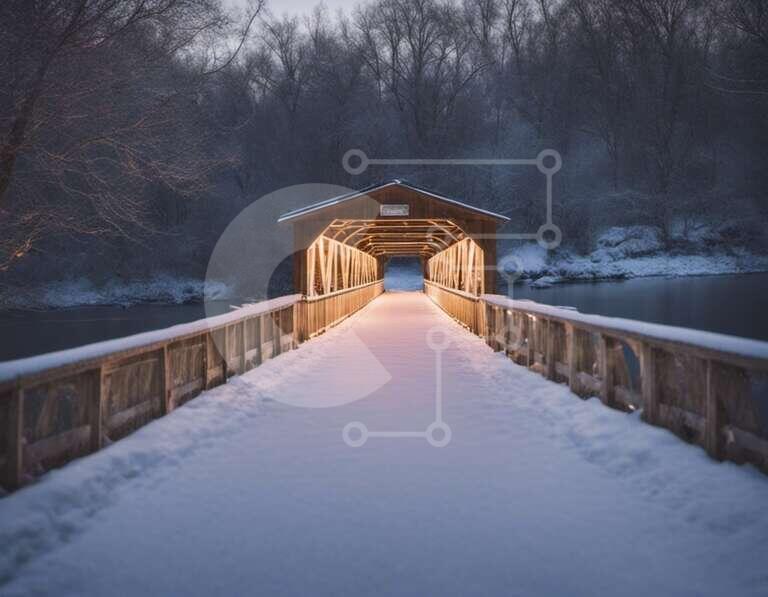 Snowy Wooden Bridge Landscape stock photo | Creative Fabrica